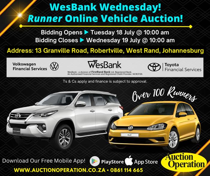 Auction Operation - WESBANK ONLINE RUNNERS VEHICLE AUCTION!