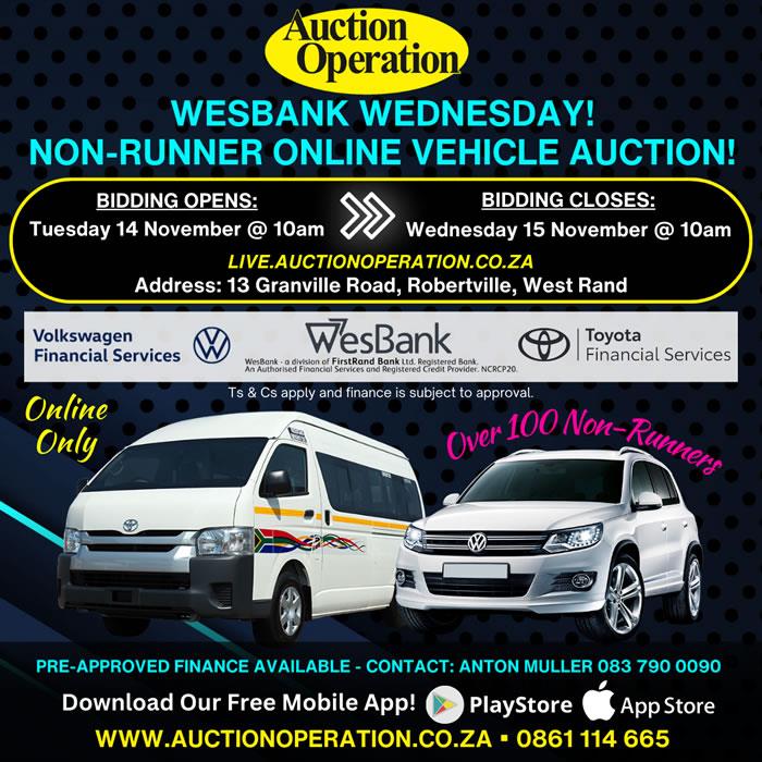 Auction Operation - WESBANK ONLINE NON-RUNNERS VEHICLE AUCTION!
