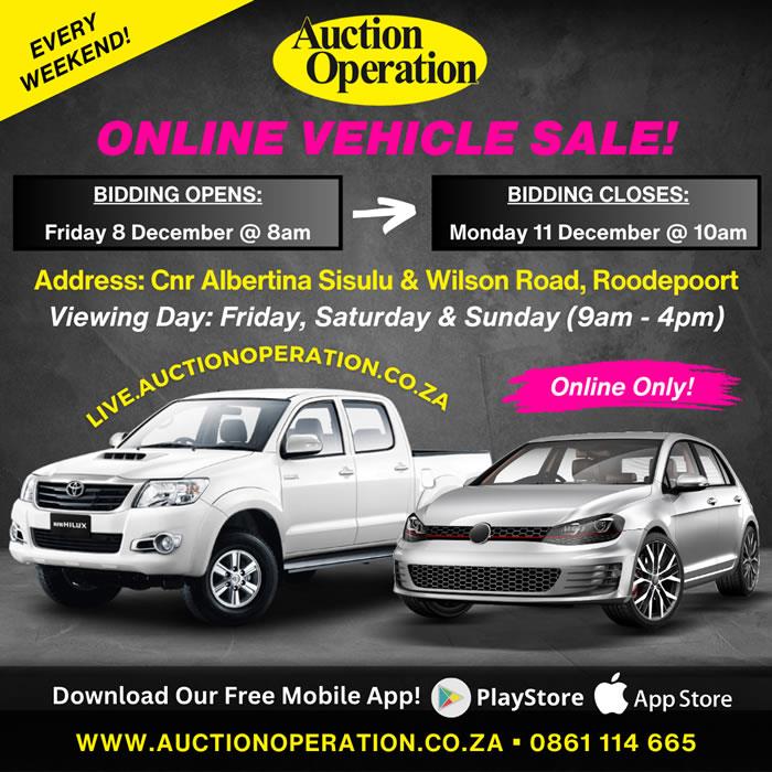 Auction Operation - ONLINE VEHICLE SALE!