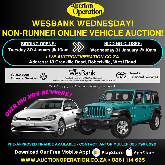 Auction Operation - WESBANK ONLINE NON-RUNNERS VEHICLE AUCTION!