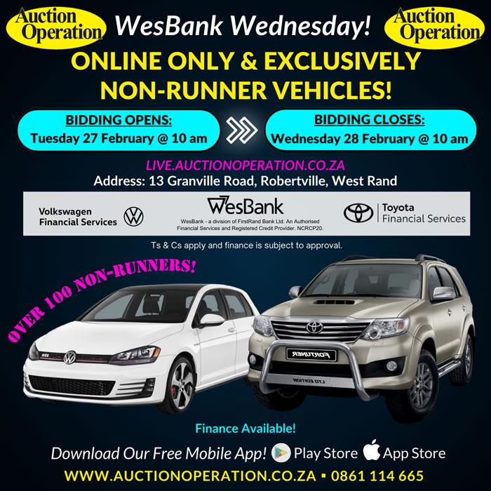 Auction Operation - WESBANK ONLINE NON-RUNNERS VEHICLE AUCTION!