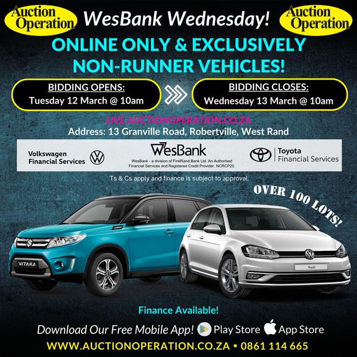 Auction Operation - WESBANK ONLINE NON-RUNNERS VEHICLE AUCTION!