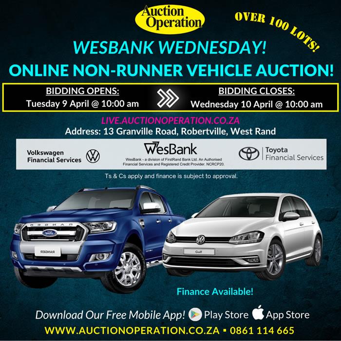 Auction Operation - WESBANK ONLINE NON-RUNNERS VEHICLE AUCTION!