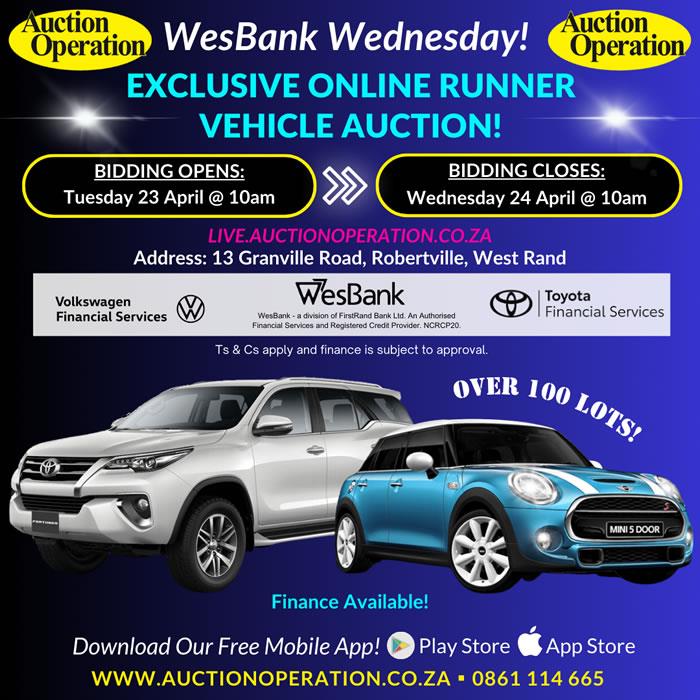 Auction Operation - WESBANK ONLINE RUNNERS VEHICLE AUCTION!