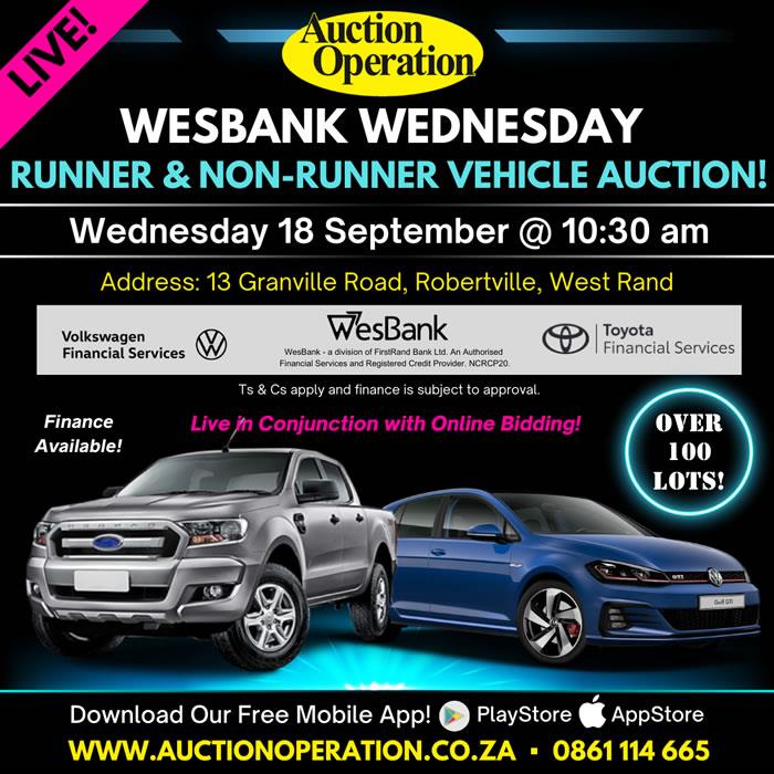 Auction Operation - Wesbank Runner & Non-Runner Vehicle Auction!