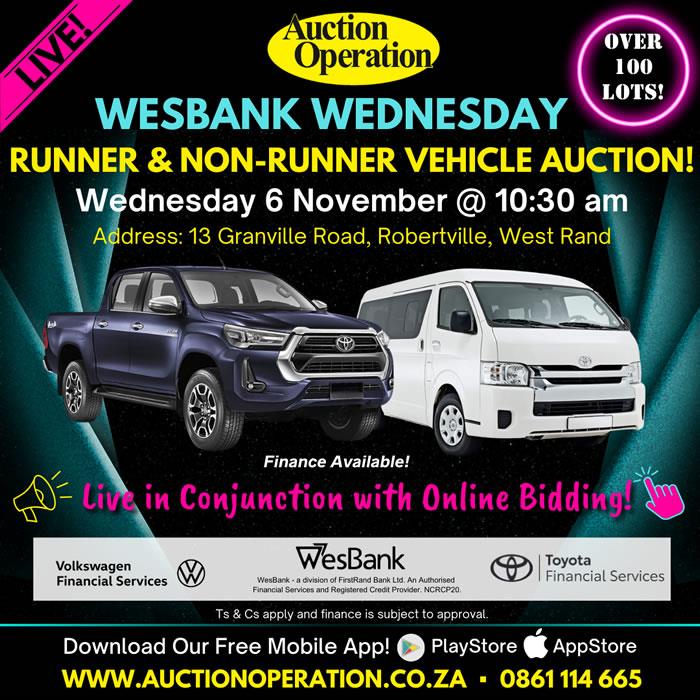Auction Operation - Wesbank Runner & Non-Runner Vehicle Auction!