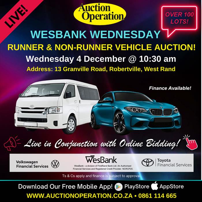Auction Operation - Wesbank Runner & Non-Runner Vehicle Auction!