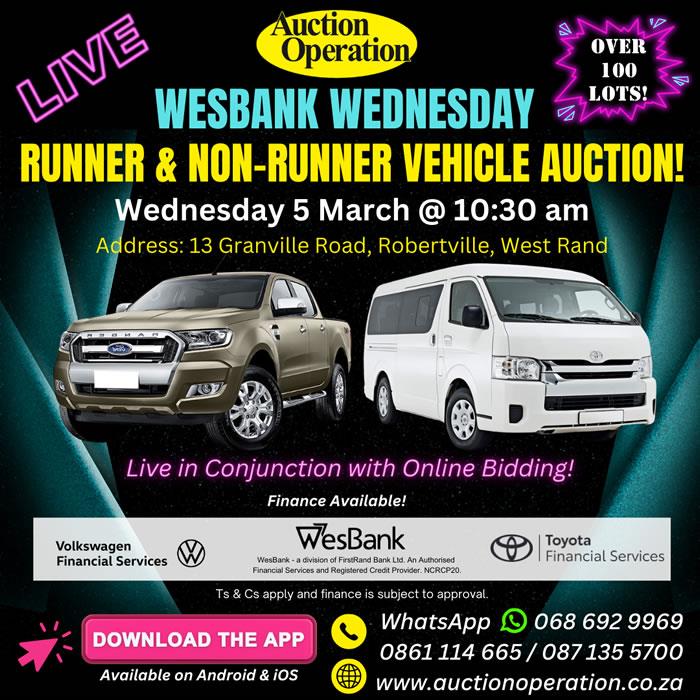 Auction Operation - Wesbank Runner & Non-Runner Vehicle Auction!